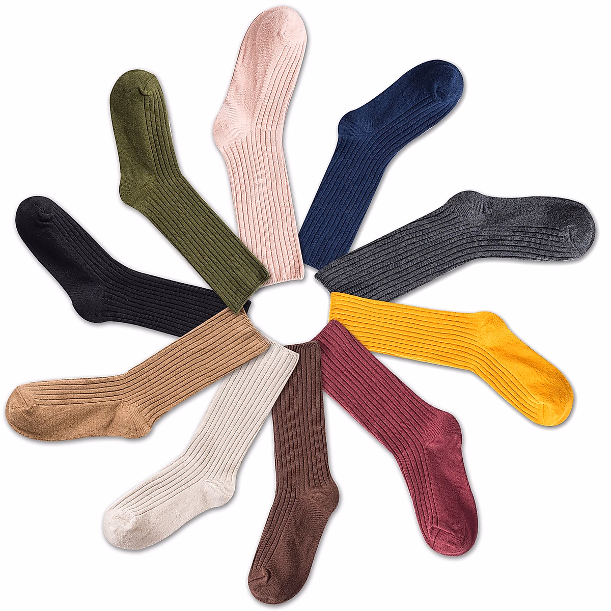 Riccess 10 Pairs of Comfortable Fashion Athletic Socks for Women, Solid Color, Above Ankle Crew Stretch Socks for Girls