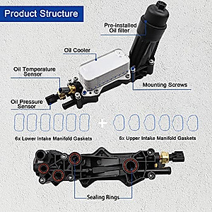 B.ZSSY Oil Filter Housing Adapter Engine Oil Cooler Assembly for 2014-2017 Jeep Wrangler Grand Cherokee Dodge Charger Journey Challenger Ram Chrysler 200 300 3.6L V6 for 68105583AF 68105583AE
