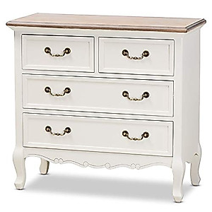 BOWERY HILL Antique French Country Cottage 4-Drawer Wood Accent Dresser in White and Oak