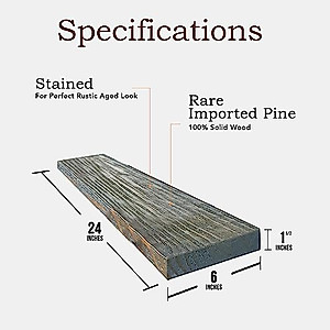 Willow & Grace Easily Mounted Floating Wall Barn Wood Shelves for Home Living Rooms and Bedrooms, Rustic Gray, 24 Inch, (Set of 2)