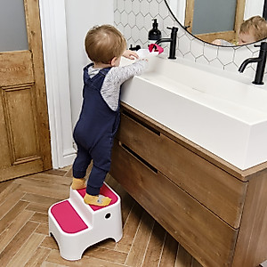 Prince Lionheart Dual Height UPPY2 Two Step Stool for Potty Training Kids and Toddlers to Wash Hands - Portable Non Slip Children and Toddler Stepping Stool for Toilet Bathroom or Kitchen (Pink)