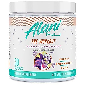 Alani Nu Pre Workout Supplement Powder for Energy, Endurance & Pump | Sugar Free | 200mg Caffeine | Formulated with Amino Acids Like L-Theanine to Prevent Crashing | Galaxy Lemonade, 30 Servings