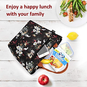 Gloppie Insulated Lunch Bags for Women Lunch Box Leak Proof Cooler Tote Purse Large Food Container Meal Prep for Work Beach Picnic 9L White Flower +Maple Leaf