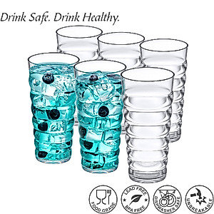 Amazing Abby - Ripply - 24-Ounce Plastic Tumblers (Set of 6), Plastic Drinking Glasses, All-Clear Reusable Plastic Cups, Stackable, BPA-Free, Shatter-Proof, Dishwasher-Safe