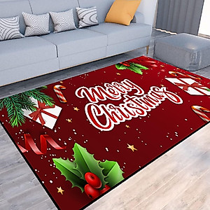 FUYEUN 5' X 7' Christmas Rug Merry Xmas Door Mat Non-Slip Indoor Outdoor Front Door Doormat Living Room Bedroom Entrance Rug Happy Xmas Home Festive Decoration