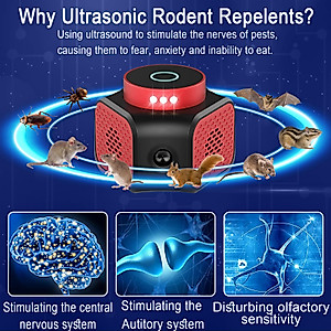 Mouse Repellent Ultrasonic Plug in, Mice Repellent Ultrasonic Rodent Control Squirrel Repellent Rat Repellent for House, Bat Removal Attic Home Basement Garage Rvs