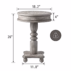 Koncemel Round Side Table, Rustic Gray Sofa End Table, MDF Accent Pedestal Table, Small Coffee Table for Livingroom, Bedroom, Balcony