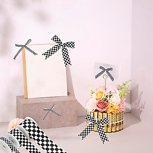 3 Rolls White Checkered Printed Ribbon Black Grosgrain Ribbon,0.4, 0.87, 1.5 Inch Wide, 15 Yards in Total, Car Theme Checkered Ribbon ， for DIY Crafts Wreath Racing Car Party Wreath Decorations