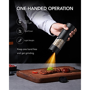 FORLIM Electric Salt and Pepper Grinder Set, USB Rechargeable, Automatic Salt Pepper Mill Grinder with Dust Cover, One-Button Control, Adjustable Coarseness, Warm LED Light (2 Packs, Black&White)