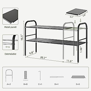 NETEL Under Sink Organizer,Expandable Cabinet Shelf Organizer 2 Tier Under Storage Rack with Removable Panels,Multi-Use for Under Kitchen Bathroom Sink Organizers and Storage