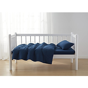 Clara Clark Toddler Bedding Set, All Season Toddler Quilts, 3PC Bedspread Coverlet Set - Ultra Soft and Breathable Kids Bedding, Navy Blue