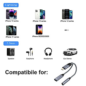 Opluz 2-in-1 Lightning to 3.5mm Headphone and Charger Adapter for iPhone, iPad, and Other Apple Devices