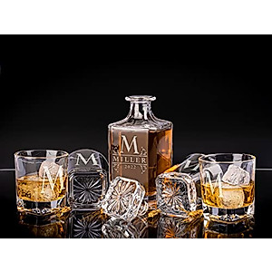 Personalized 5 pc Whiskey Decanter Set - 9 Design Options - Limited Edition, Custom Liquor Decanter | 25 Oz, 750ml Liquor Decanter w/ 4pcs Whiskey Glass Set #1