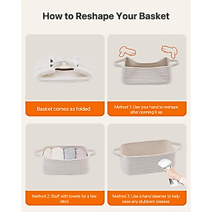 Small Woven Basket, 12 x 8 x 4.5 Inches, Small Storage Baskets for Organizing, Gift Baskets Empty, Cute Small Rope Shelf Closet Storage Bins Baskets for Shelves, Dog Toy Basket, 3 Packs, Off White