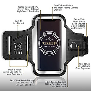TRIBE Running Phone Holder Armband. iPhone & Galaxy Cell Phone Sports Arm Bands for Women, Men, Runners, Jogging, Walking, Exercise & Gym Workout. Fits All Smartphones. Adjustable Strap, CC/Key Pocket