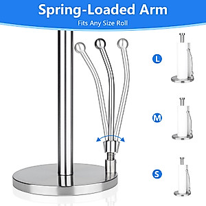 Paper Towel Holder Stand Stainless Steel Easy Tear Paper Towel Holder with Adjustable Spring Arm for Kitchen Bathroom