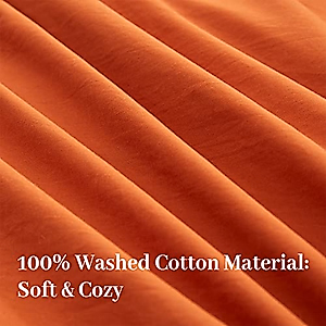 NexHome Burnt Orange Queen Washed Cotton Duvet Cover Set with Zipper Closure Soft Double Solid Blue Grey Color Bedding Duvet Cover 90x90 inches and Pillow Sham for All Seasons