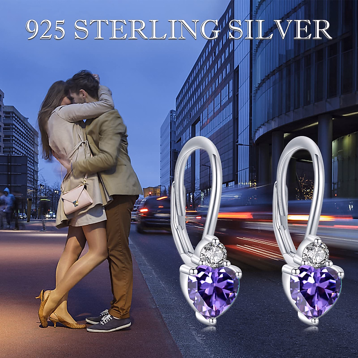 February Birthstone Earrings Sterling Silver Purple Leverback Earrings Amethyst Birthstone Earrings Dangle Amethyst Jewelry Earrings Gifts for Women Mom