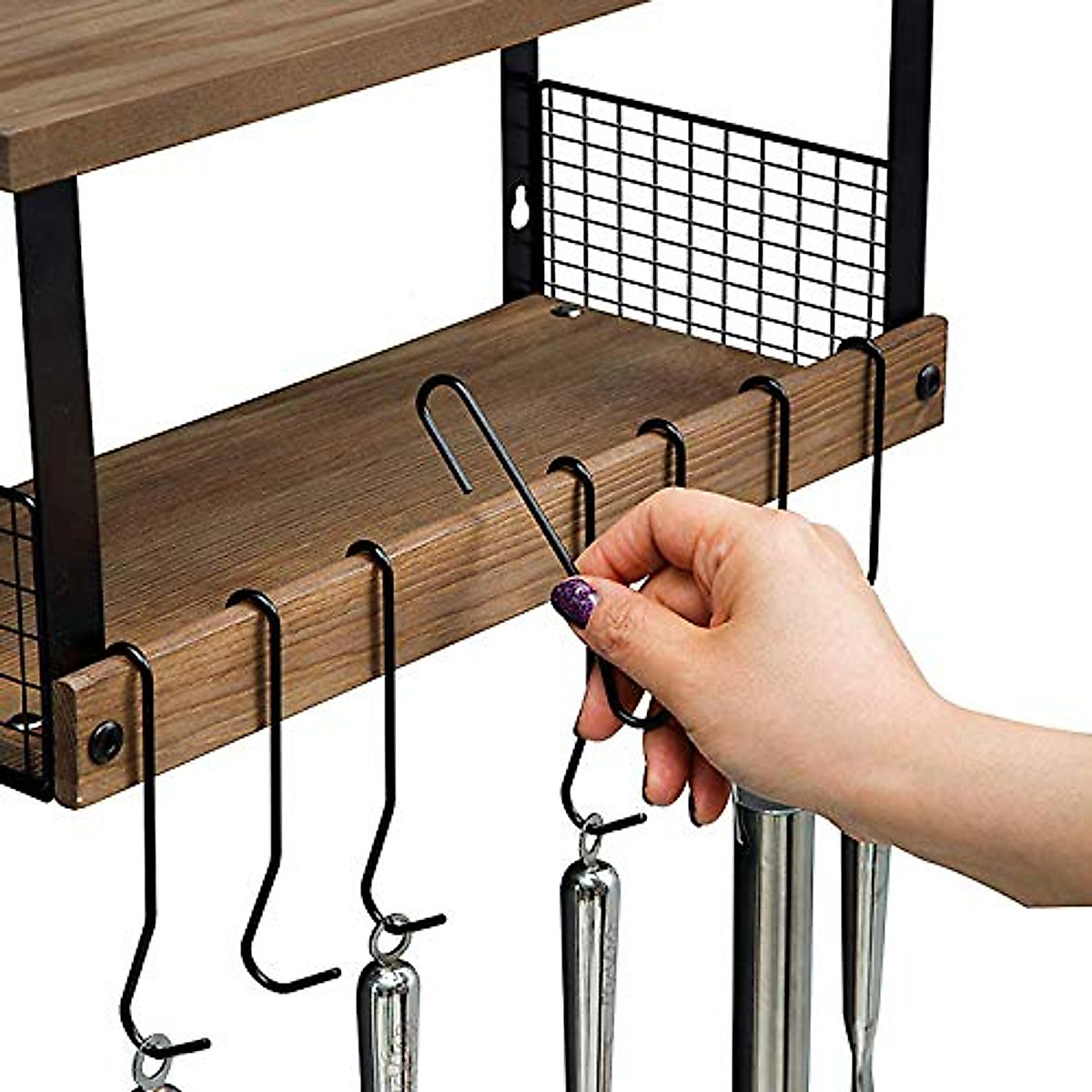 J JACKCUBE DESIGN Wall Mount Rustic Wood Floating Shelf, Coffee Mug Rack with 8 Hooks, 2 Tier Hanging Storage Shelves for Kitchen, Bathroom, and Living Room - MK455A