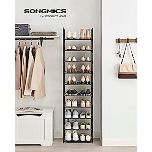 SONGMICS Shoe Rack, 10 Tier Shoe Shelf, Shoe Storage Organizer, Space-Saving, 11 x 17.7 x 68.1 Inches, Metal Frame, Non-Woven Fabric Shelves, for Entryway, Bedroom, Black ULSH010B02