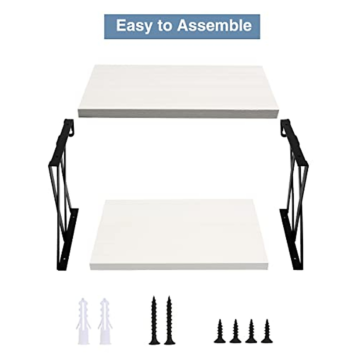 Afuly Bedside Table Wall Mounted, 2 Tier Rustic Wood Floating Nightstand for Bedroom Decor Storage, Black Wall Bedside Shelf for Home Livingroom Bathroom Kitchen Decorative