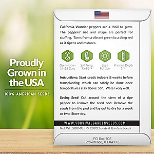 Survival Garden Seeds - California Wonder Pepper Seed for Planting - Packet with Instructions to Plant and Grow Sweet Red Bell Peppers in Your Home Vegetable Garden - Non-GMO Heirloom Variety