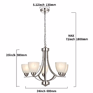 BONLICHT 5 Light Transitional Chandeliers Brushed Nickel Contemporary Dining Room Light Fixtures Ceiling Hanging Modern Pendant Lighting with Alabaster Glass Shade for Living Room Bedroom Foyer Hotel