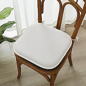 Elegant Comfort 2 Pack Chair Cushion Covers - Skid-Proof Rubber Backing - 16 x 16 Inch - Thick Dining Square Shape Seat Covers - Comfortable Textured Chair Pads with Ties - Thatch Pattern, Cream