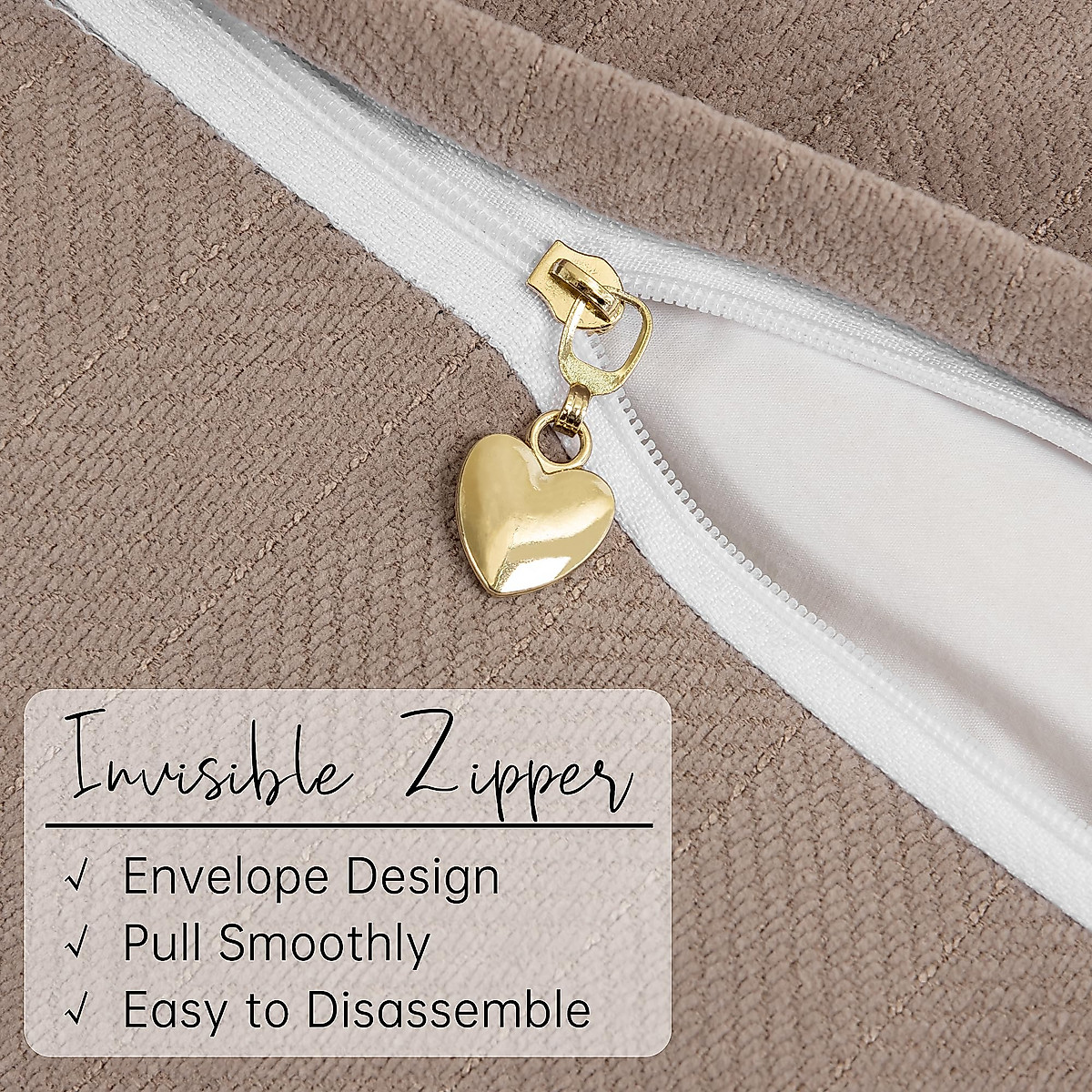 ZWJD Khaki Pillow Covers 22x22 Set of 2 Chenille Pillow Covers with Elegant Design Soft and Luxurious Decorative Throw Pillows for Couch, Bed, and Home Decor