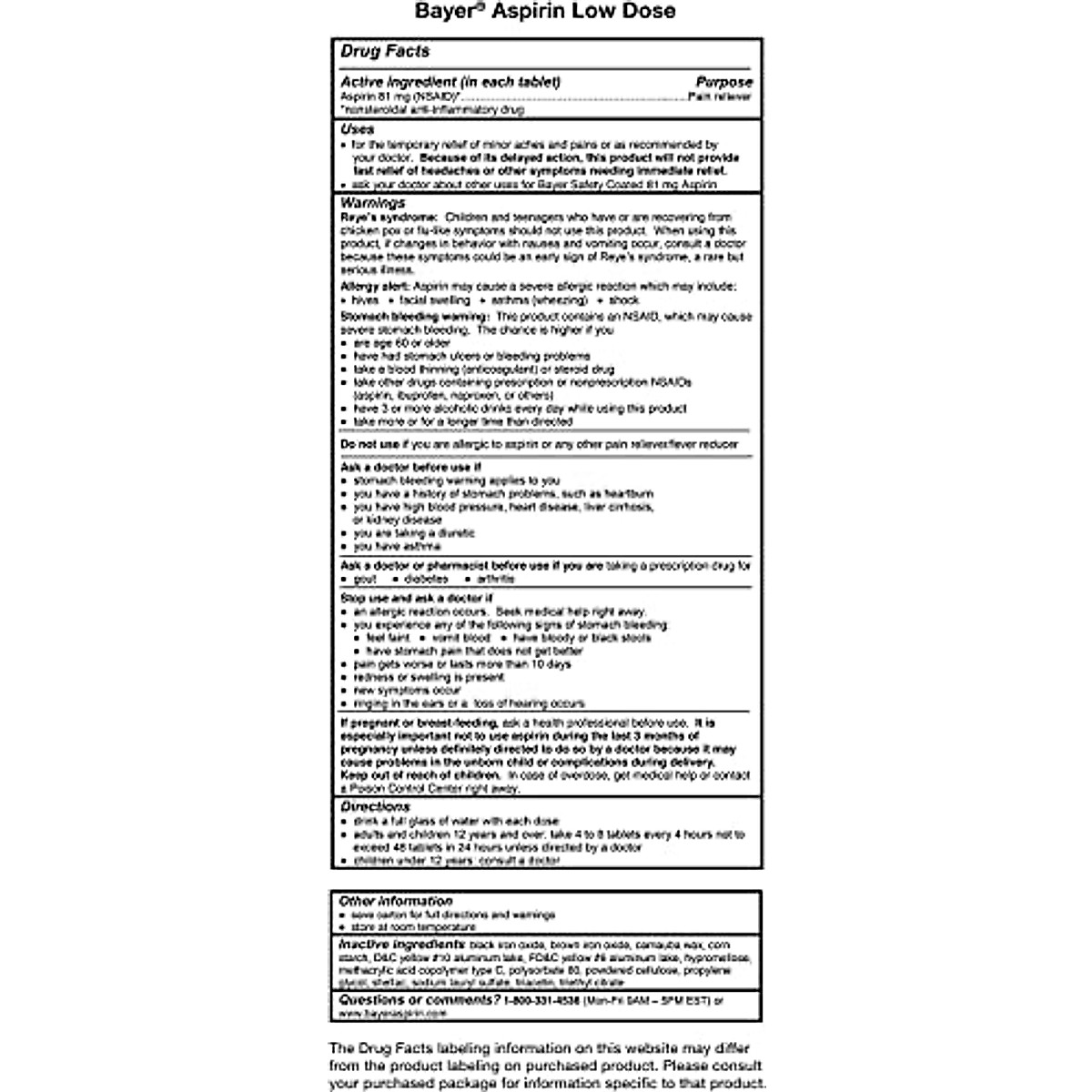 Bayer Consumer Health Bayer Low Dose Safety Coated Aspirin 81 mg , 400-Count (Pack of 2)