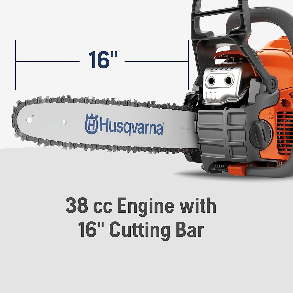 Husqvarna 130 Gas Powered Chainsaw, 38-cc 2-HP, 2-Cycle X-Torq Engine, 16 Inch Chainsaw with Automatic Oiler, For Wood Cutting and Tree Pruning, Orange