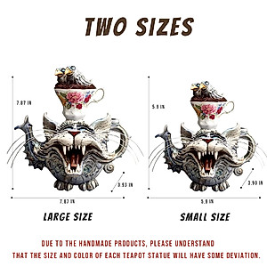 KllLAS Handmade Art Cat Teapot Statues Devil Cats Imitation Teapot Decor Sculpture - Home Desktop Shelf Ornaments Decorative Creative Resin Crafts for Living Room, Bedroom, Office(5.9in)