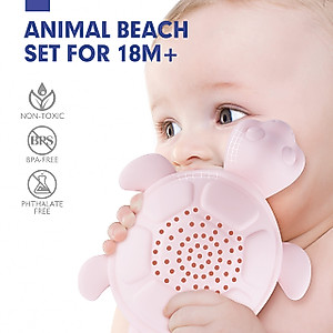 hahaland Beach Toys for Toddlers 1-3 - Sand Toys for Toddlers 1-3, Baby Bucket Rake Shovel Set, Bath Water Outdoor Toys for Toddlers 1-3 Boys Girls, Travel Toys for 1 Year Old Toddler Toys Age 1-2