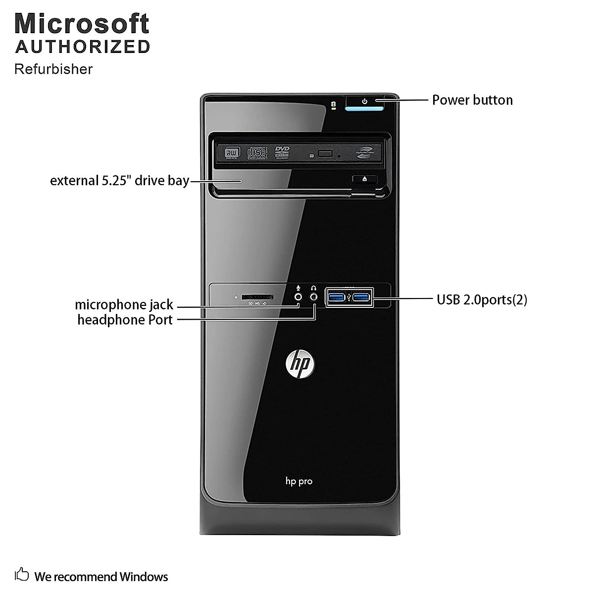 HP Pro 3500 Microtower Desktop PC, Intel Core i3-3220 3.3GHz, 8G DDR3, 1T, WiFi, BT 4.0, DVD, Windows 10 64-Multi-Language Support English/Spanish/French (Renewed)