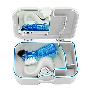 DAGIJIRD 1pcs Plastic Dental Denture Storage Box False Teeth Case Container with Mirror Brush