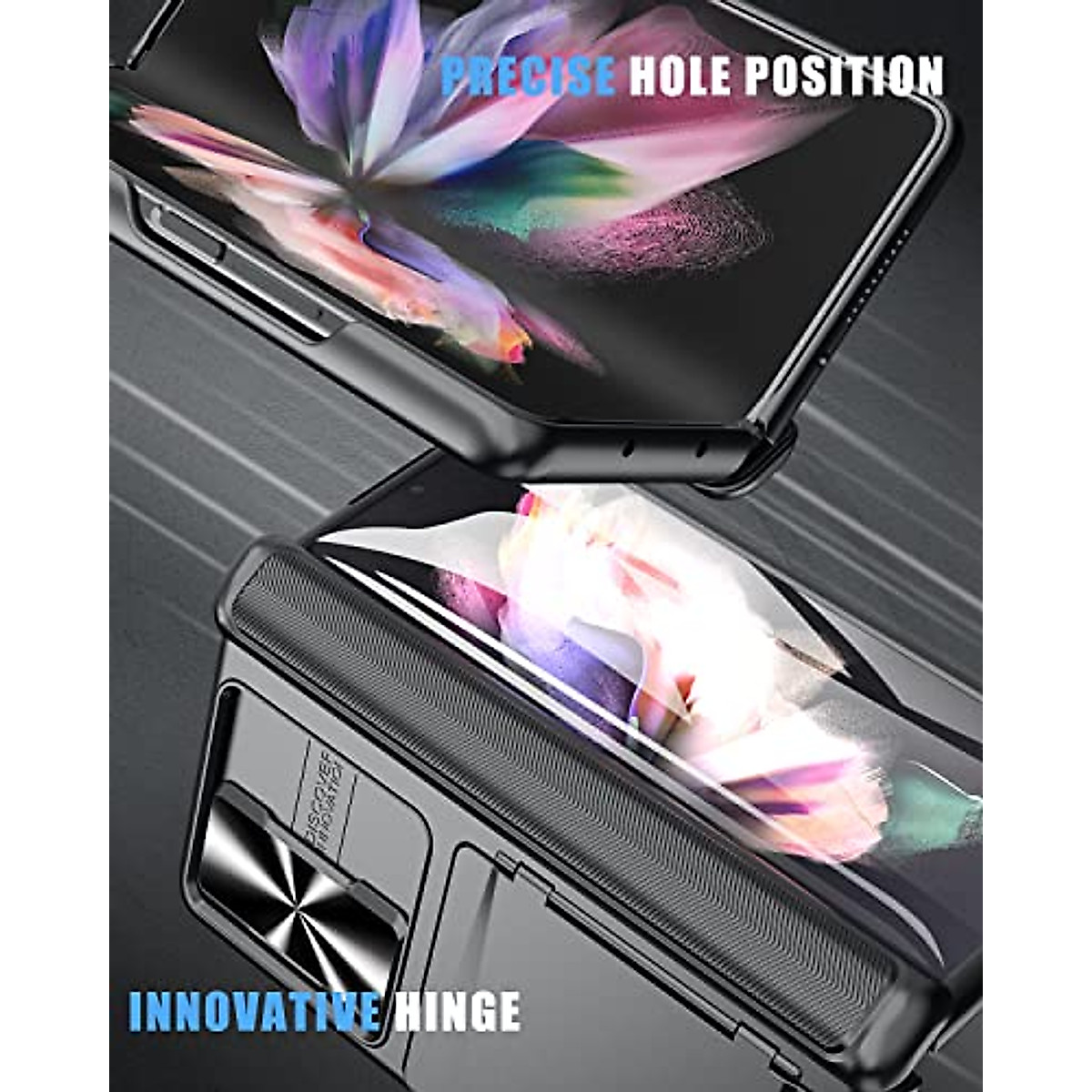 Vihibii for Samsung Galaxy Z Fold 3 5G Case with Hinge Protection, Built-in Card Holder & Kickstand & Slide Camera Cover & Screen Protector, Multifunction Case for Samsung Galaxy Z Fold 3 2021 (Black)