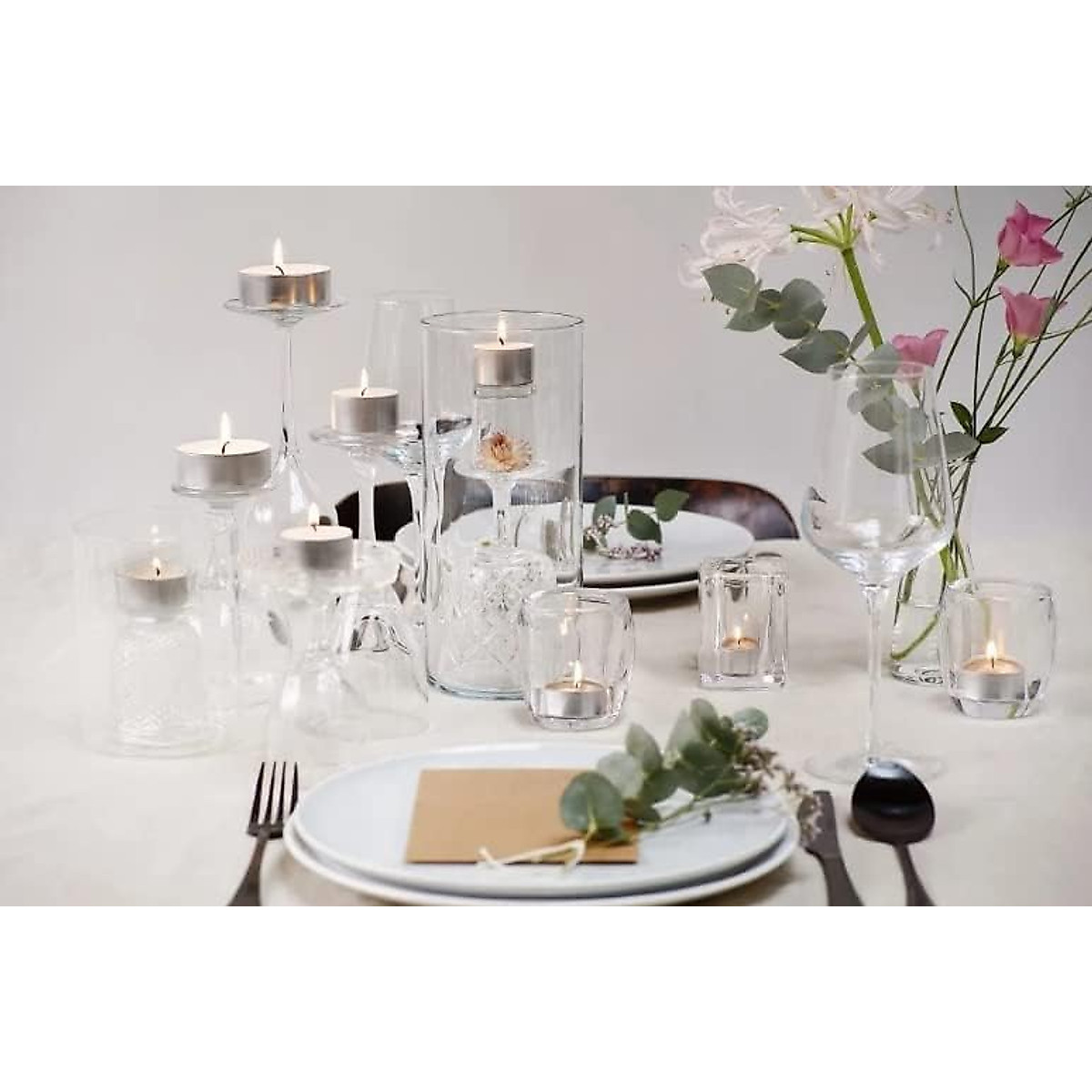 8 Hour Tea Lights Candles (50 Pack) - White Long Lasting Tea Lights -Smokeless & Unscented Candles - Party Candles- for Weddings - 3.8 x 2.3 CM, 8hr