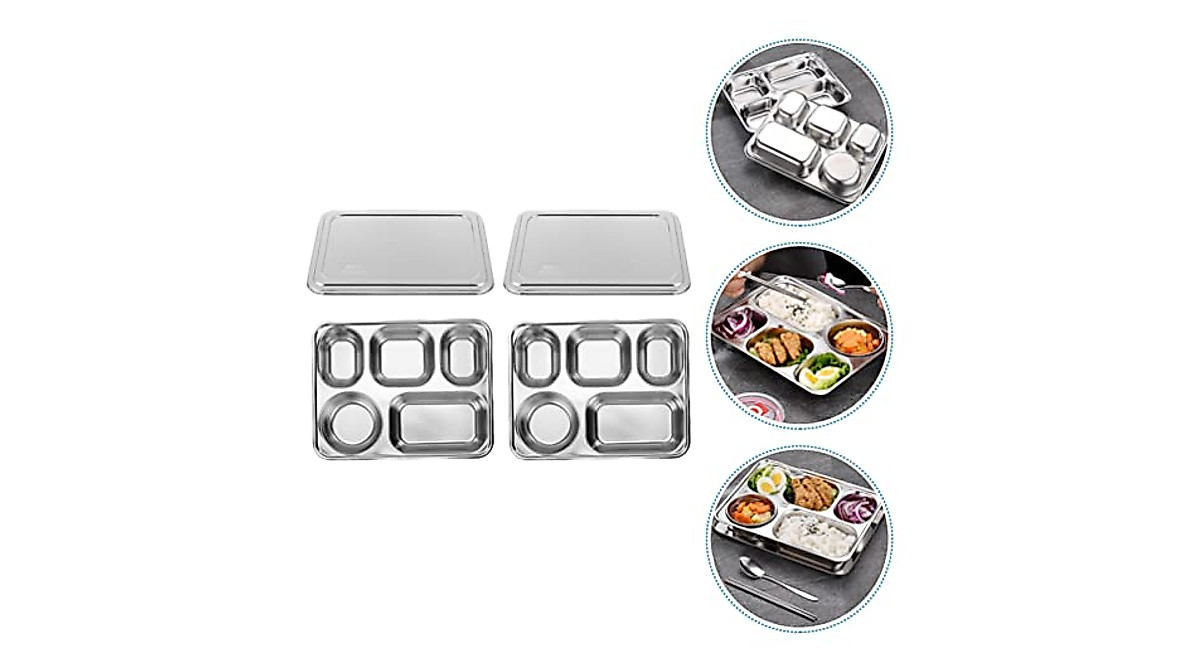 GANAZONO 2 Sets Stainless Steel Rectangular Divided Plates Tray with ...