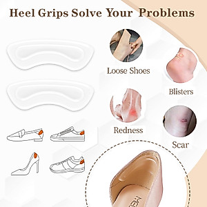 EACOZY Heel Grips, Clear Shoe Heel Inserts, Heel Cushion Pads for Women Men Loose Shoes, 5 Pairs
