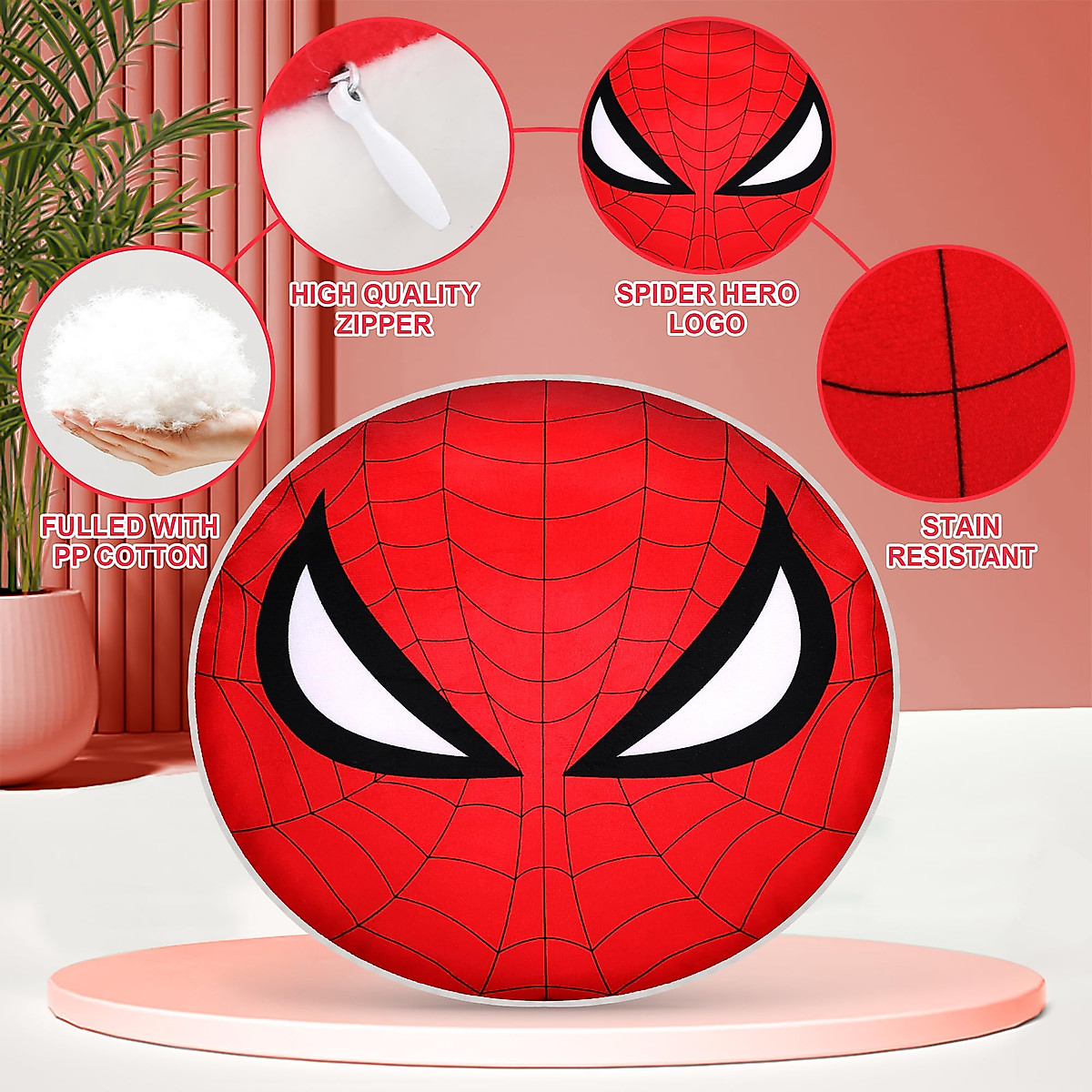 13.8 Inch Spider Plush Pillow - Super Soft Spidey Plush Stuffed Animal Toy for Movie Hero Fans, for Kids' Plush Toy Pillows, Stuffed Figure Doll for Kids & Adults with Birthday Christmas