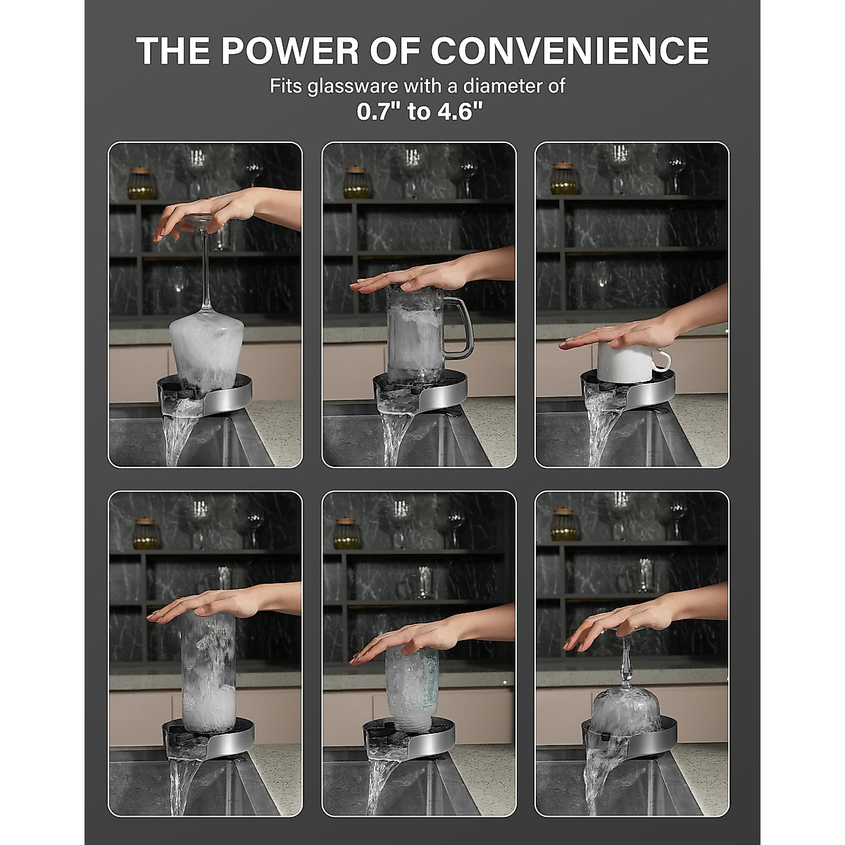 PIPPONER Stainless Steel Glass Rinser for Kitchen Sink,Upgraded 360°Rotating Jet Cup Washer for Sink,Cup Cleaner for Bar Sink Attachment(Brushed Nickel)