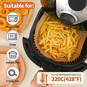 PABUES Air Fryer Paper Liners 6.3inch, 150PCS Non-Stick Parchment Paper,Oil Resistant,Disposable Food Grade Free of Bleach Paper Square for 2-5 QT Air Fryer Baking Roasting Microwave