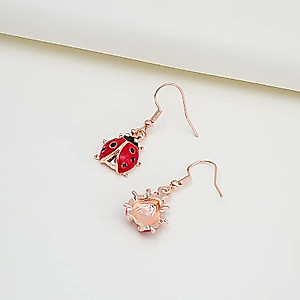 Winssigma Bee Necklace Earrings Set for Women, Butterfly Jewelry Set Ladybug Necklace Earrings Daisy Earrings Necklace Cute Animal Jewelry Gift(Ladybug)