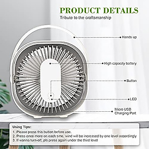 Novelth Box Fan USB 8 Inch Portable Table Fan with 3 Speeds Ultra Quiet Mini Personal Fans 4000mAh Rechargeable Battery Powered for Home Office Bedroom and Travel, White, 20×20×6.6 CM