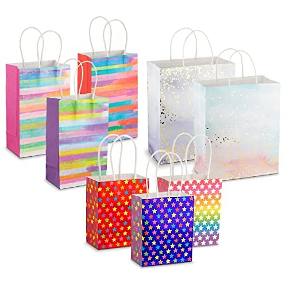 Plum Designs Gift Bags Assorted Sizes, Set of 8 Gift Bags with Tissue Paper- Includes Small Gift Bags, Medium Gift Bags and Large Size Paper Gift Bags with Handles for Holiday and Birthday Gifts