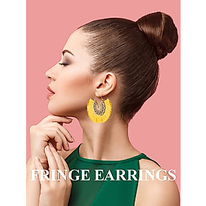 12 Pairs Statement Tassel Earrings Hoop Tassel Earrings Bohemian Geometric Handmade Earrings for Women(Stylish Style)