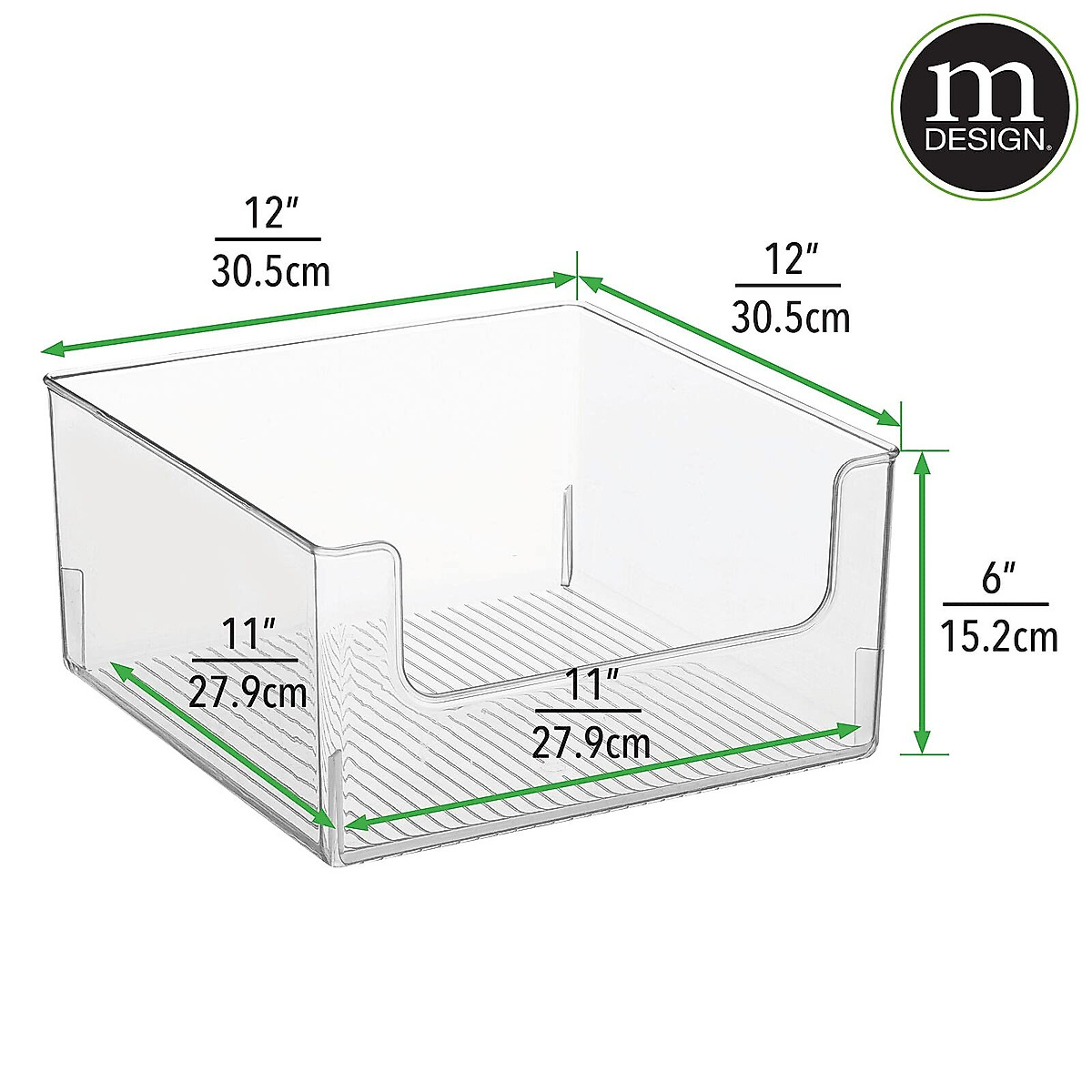 mDesign Modern Wide Plastic Open Front Dip Storage Organizer Bin Basket for Home Office Organization - Shelf, Cubby, Cabinet, and Closet Organizing Decor - Ligne Collection - 2 Pack - Clear