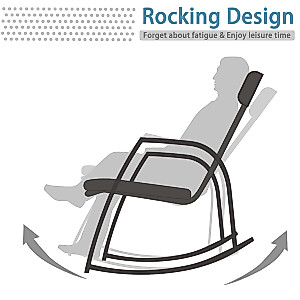 ARTLOFT 3 Piece Rocking Bistro Set Wicker Patio Outdoor Furniture Porch Chairs Conversation Sets with Coffee Table for Balcony, Garden, Backyard (Blue)