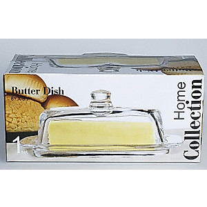 Bezrat Glass Butter Dish with Lid - Elegant Slim Tidy Cover with Handle - Crystal Clear Rectangular 2 Piece Design