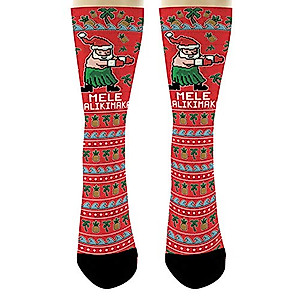 ThisWear Secret Santa Gifts Mele Kalikimaka Socks Santa Themed Gifts Holiday Gifts 6-Pair Novelty Crew Socks